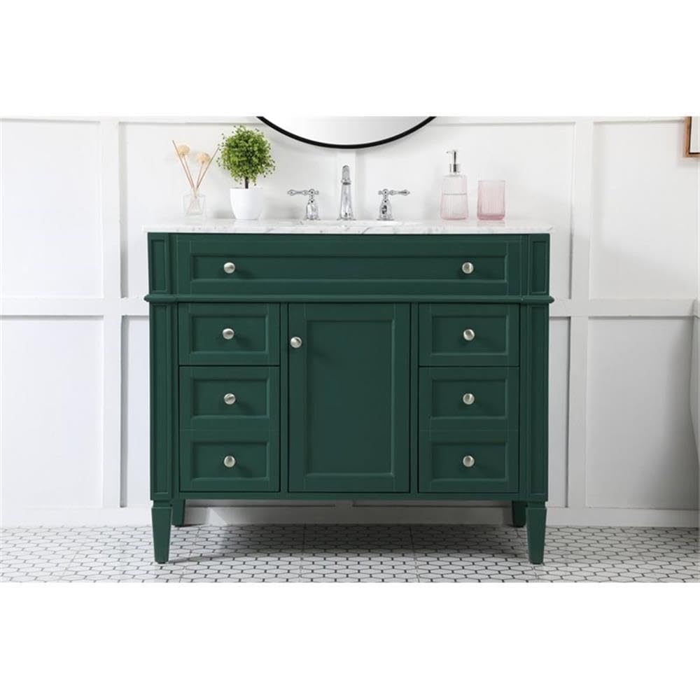 Elegant Decor Park Avenue 42" Metal MDF Marble Single Bathroom Vanity in Green