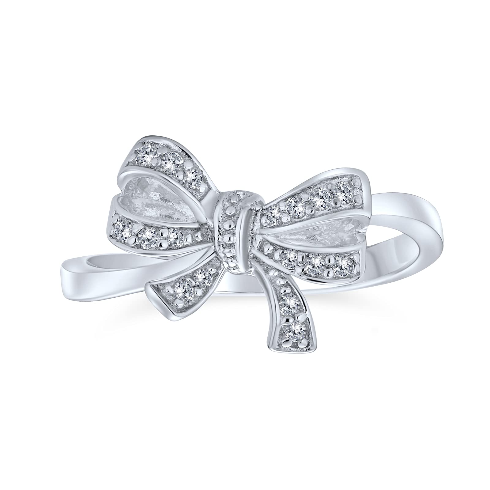 Bling Jewelry Romantic Holiday Party Bridal Vintage Victorian Style Cubic Zirconia Pave CZ Fashion Ribbon Bow Ring For Women For Prom Silver Plated