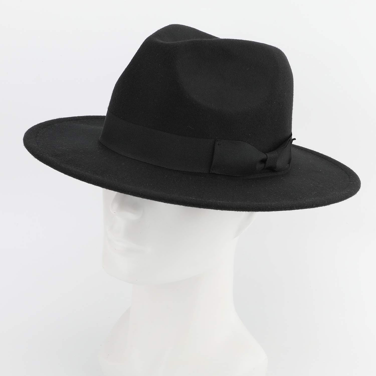 Besoogii Classic Wide Brim Women Men Fedora Hat with Belt Buckle Felt Panama Hat (Bowknot-Rice)