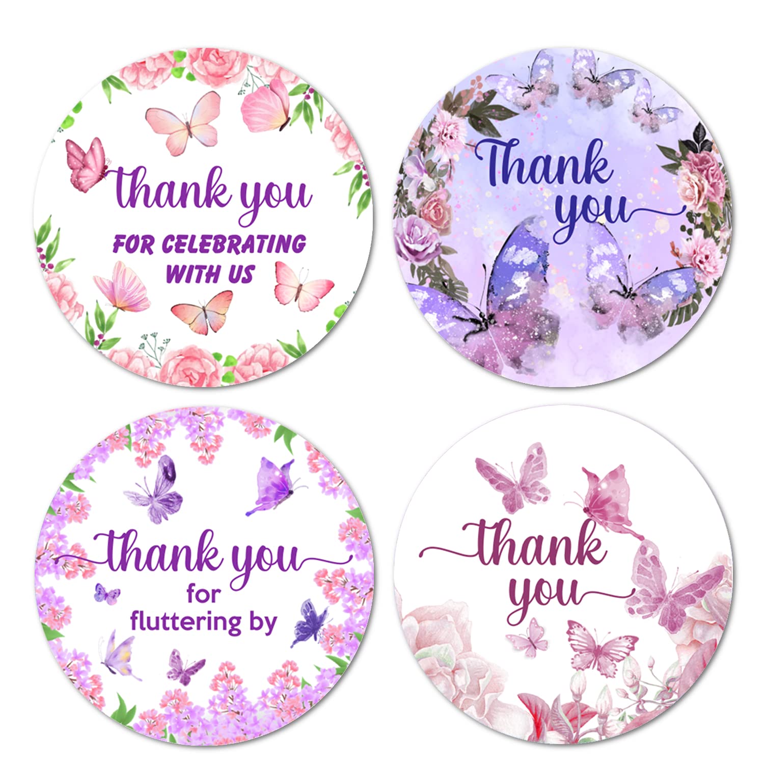 Butterfly 40 Thank You Stickers, 2 Inch Big Round Glossy Labels, Theme for Baby Shower, Birthday, Wedding, Bridal Shower, Great for Party Favors, Tags, Games and Supplies. Made in USA