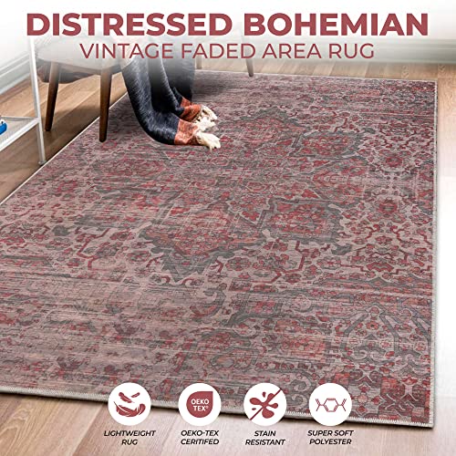 BNM Indoor Area Rug, Non-Slip Backing for Kids or Pets, Entryway, Living Room, Kitchen, Dorm, Bedroom, Hallway, Machine Washable Rugs, Floor Cover, Bohemian Rustic Home Decor, 6' x 9', Teal