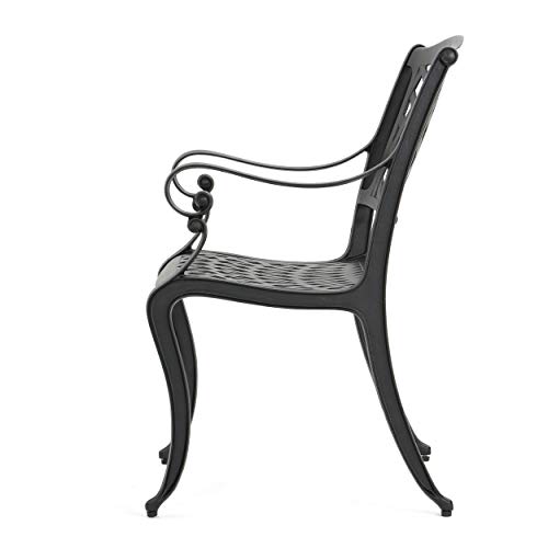 Christopher Knight Home Hallandale Outdoor Cast Aluminum Chairs, 2-Pcs Set, Antique Matte Black