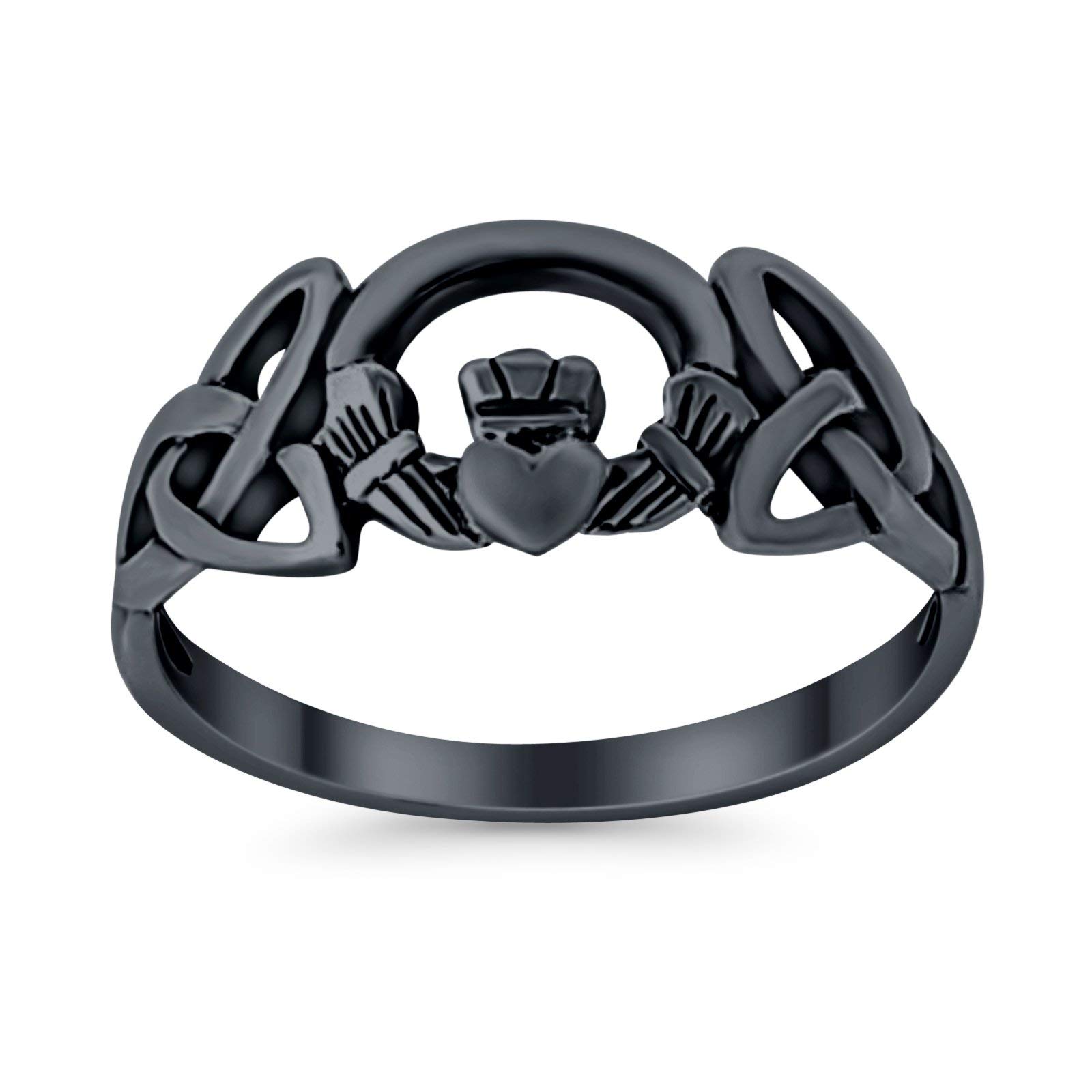 Blue Apple Co. 925 Sterling Silver Claddagh Ring Black Tone Rhodium Plated Plain Celtic Knot Ring Size-9