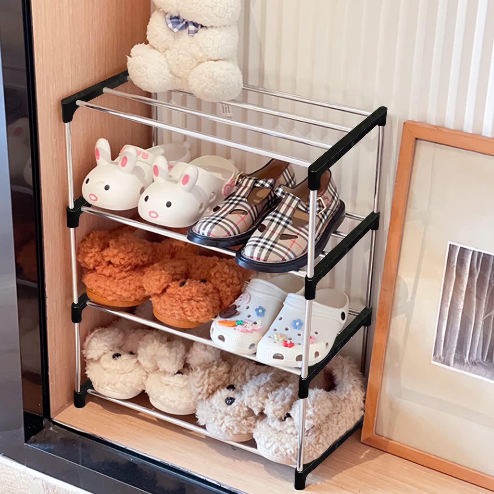 Lechay 1 PC 3-Tier Stackable Small Shoe Rack, Shoe Organization Shoe Holder Entryway for Saving Storage