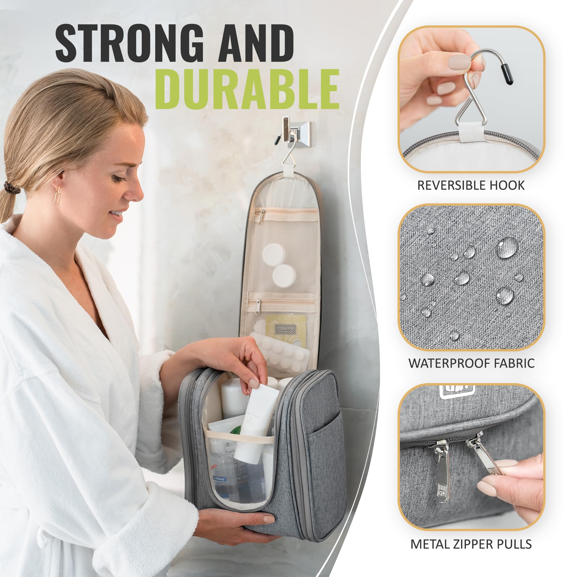 BOACAY Hanging Travel Toiletry Bag for Women and Men, Makeup Bag, Bathroom & Shower Organizer Kit for Accessories, Cosmetics, Travel Essentials