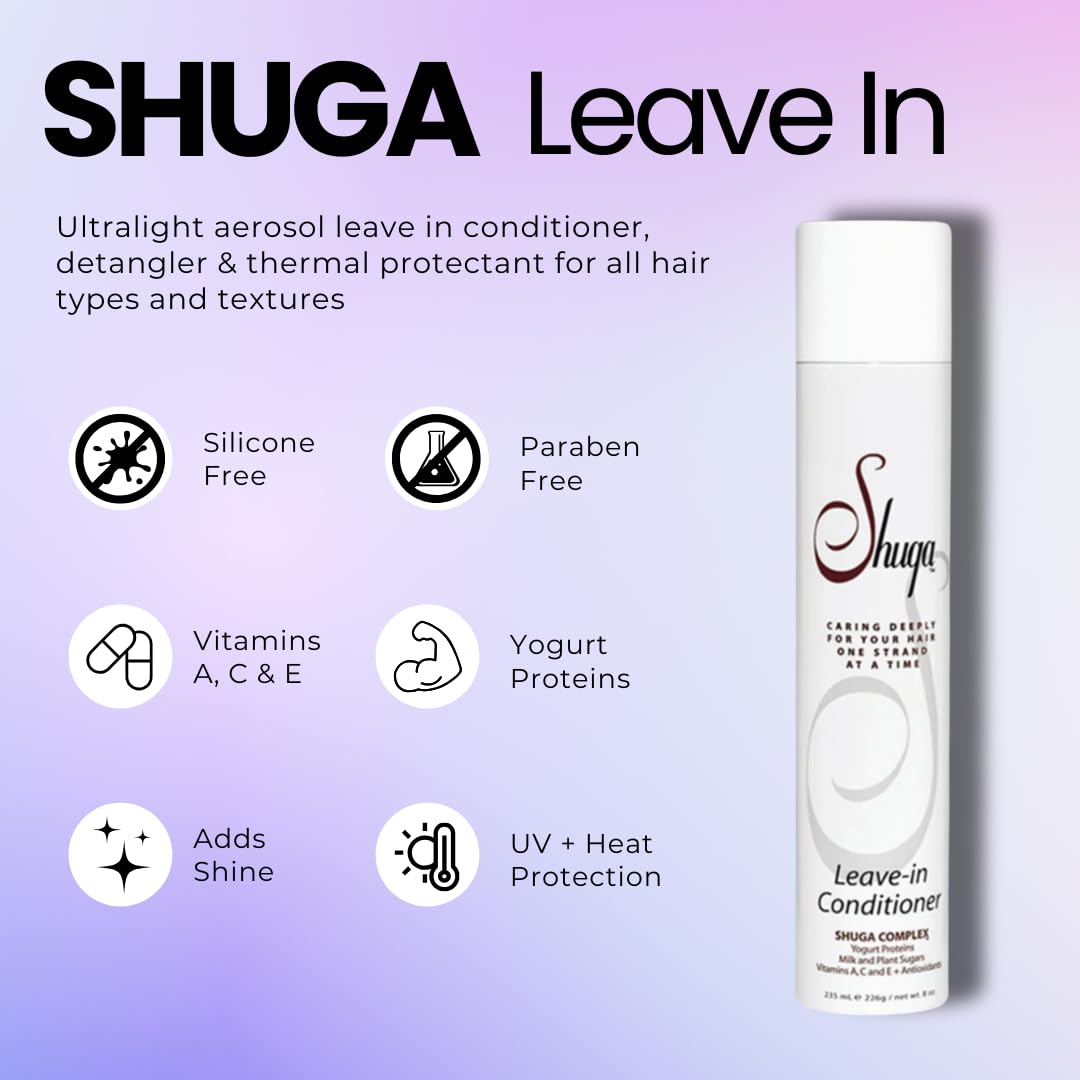 Shuga Hair Care Aerosol Leave-In Conditioner 8oz for all hair types w/ Shuga Complex