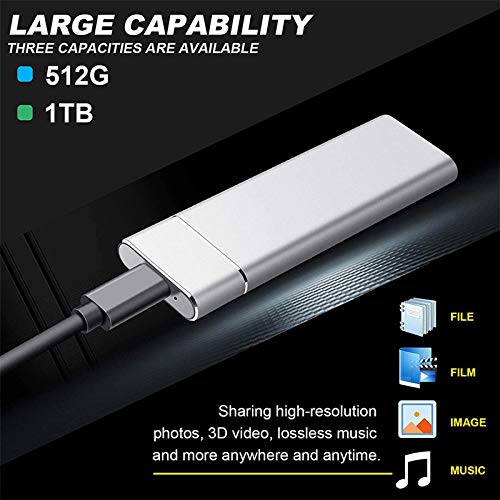 Cohvolr External Hard Drive Portable Hard Drive Box, Ultra Slim Hard Drive Type-C/USB3.1 Gen1 HDD case for Laptop, PC, Silver