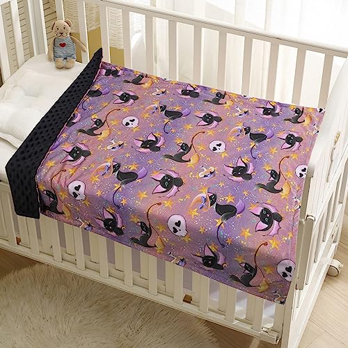 Donsonny Baby Blanket for Boys Girls Soft Minky with Double Layer Dotted Backing, Halloween Printed 30 x 40 Inch Receiving Blanket (Halloween bat)