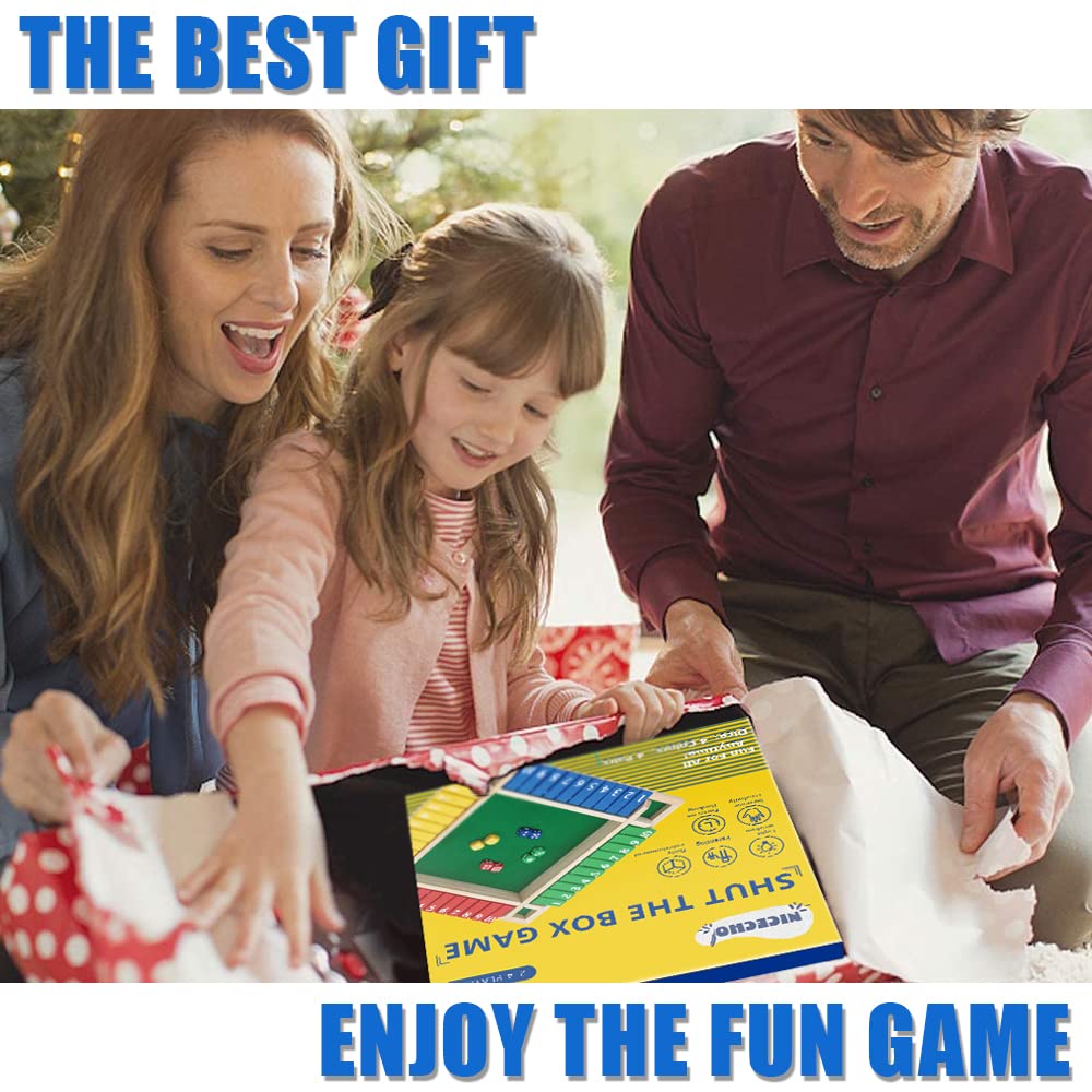 Shut The Box Game, 12 Inches Family Wooden Board Table Math Dice Games for Adults and Kids, 2-4 Player Classics Tabletop Version Games for Classroom,Home,Party or Pub