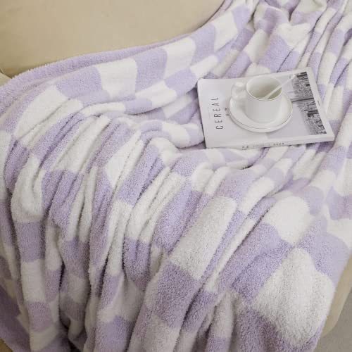 DOOWELL Checkered Blanket Throw Soft Knit Blanket with Checkerboard Grid Pattern for Couch Sofa Bed Camping Travel Gift (Purple, 50"x60")