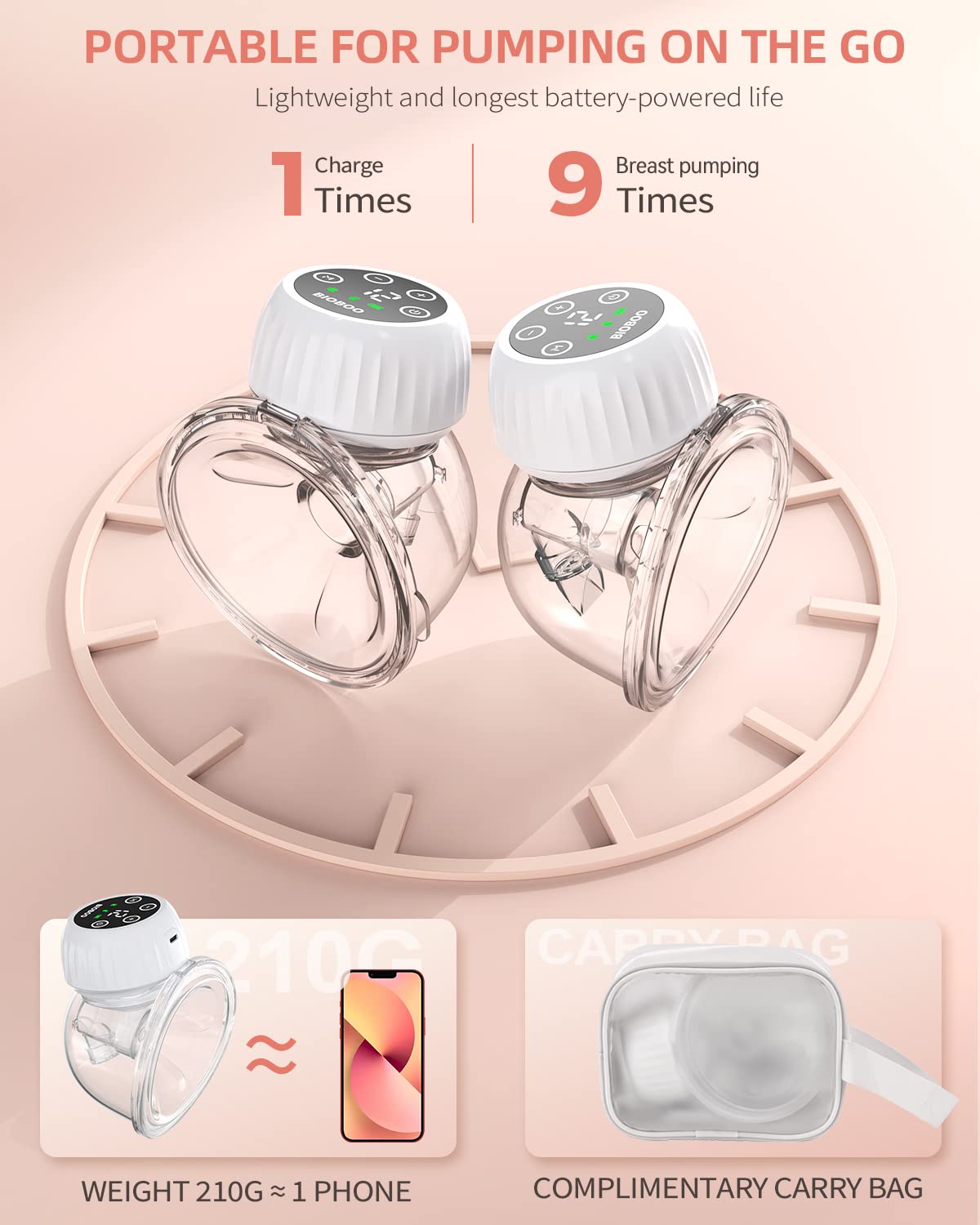 BIOBOO Hands Free Breast Pump, Wearable Breast Pump with Silicone Massage Petal Function, Portable Electric Breast Pump 2 Packs - White