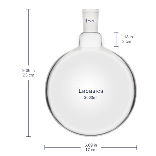 Labasics Glass Round Bottom Flask, Borosilicate Glass Heavy Wall Short Neck Round Bottom Flask RBF Single Neck Flask with 24/40 Standard Taper Outer Joint, 2000 ml