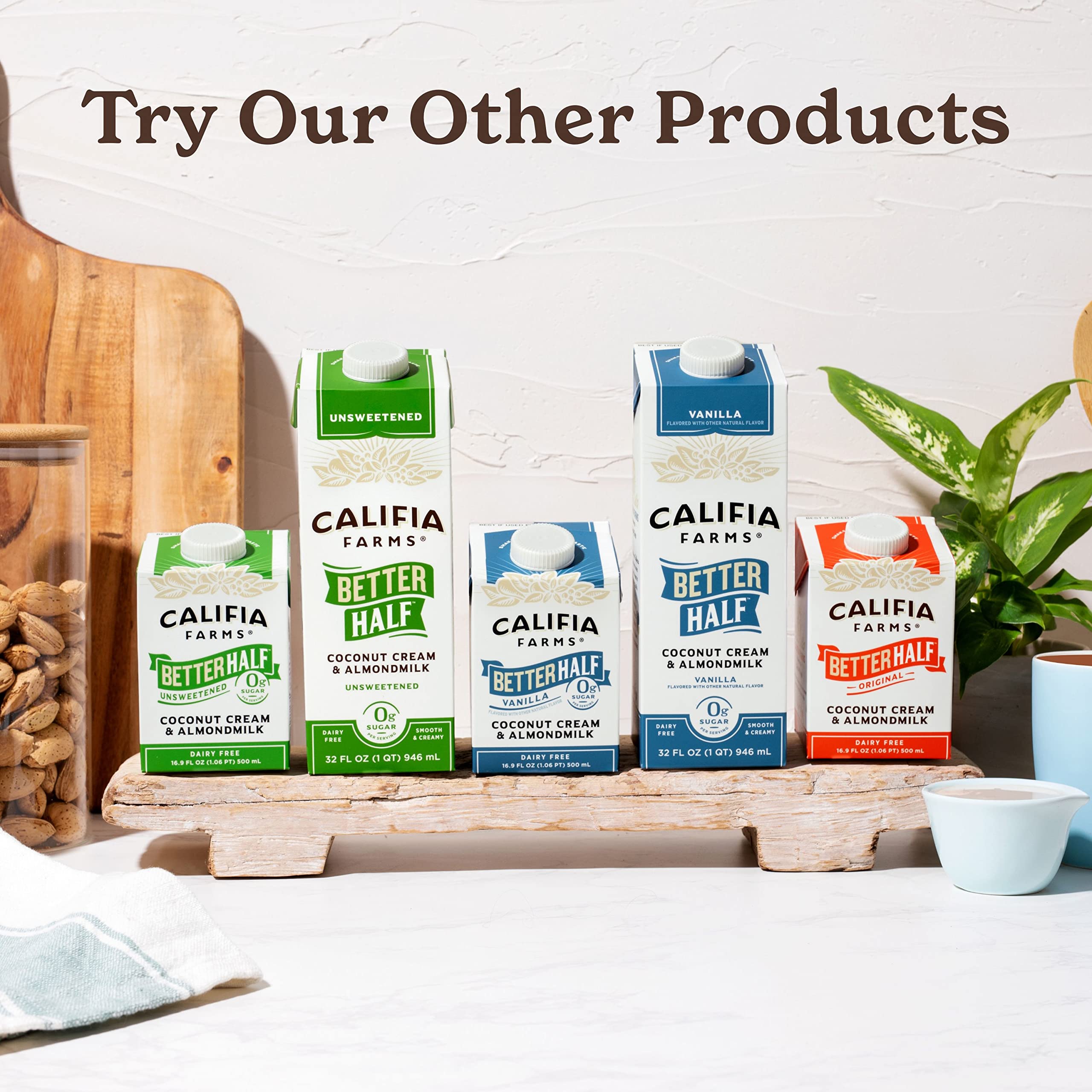 Califia Farms - Unsweetened Better Half, Half and Half Substitute, 32 Oz (Pack of 6), Almond Milk, Coconut Cream, Coffee Creamer, Keto, Shelf Stable, Dairy Free, Plant Based, Vegan