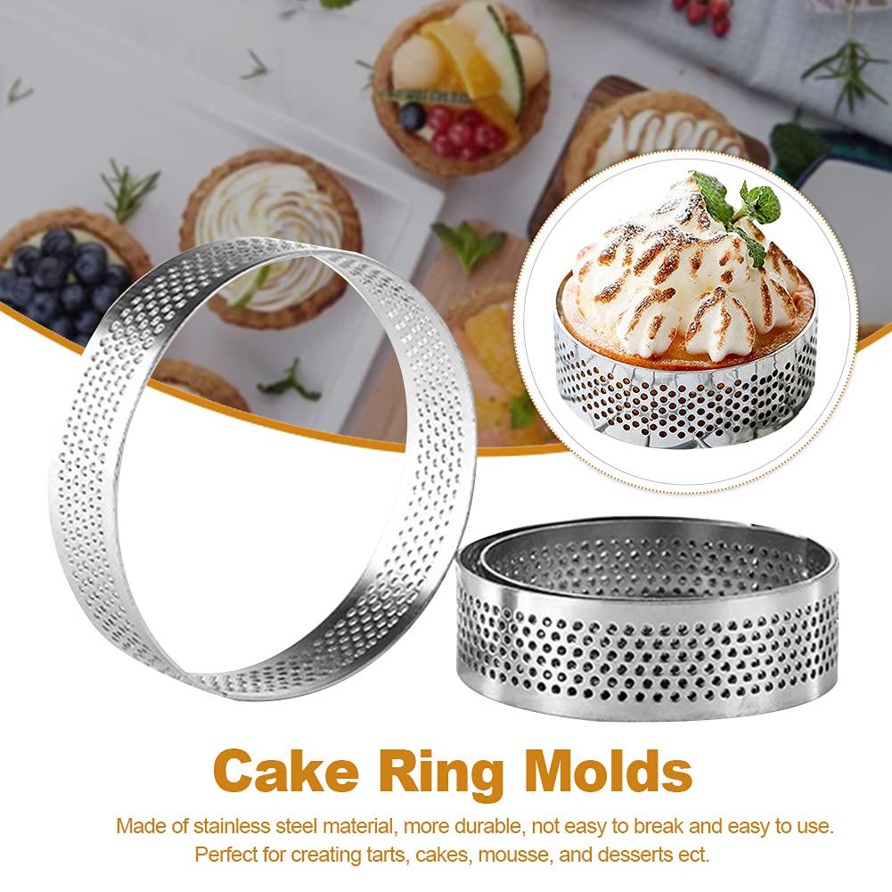 Cake Ring Molds, 6pcs/set Stainless Steel Porous Tart Ring, Perforated Pie Cake Ring Mold, Cake Mousse Ring with Holes for Baking Dessert Ring Tools Heat-Resistant (size:8cm)