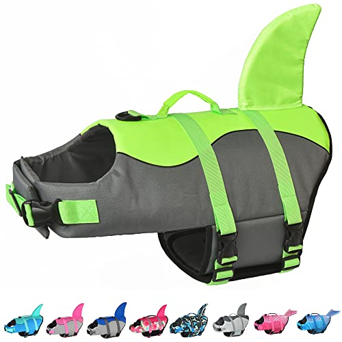 Dogcheer Dog Life Jacket Shark, Adjustable Dog Swim Life Vest for Swimming Boating with Superior Buoyancy and Rescue Handle, Ripstop Pet Flotation Vest for Puppy Small Medium Large Dogs