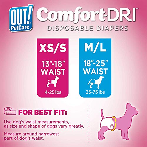 OUT! Pet Care Disposable Female Dog Diapers - Absorbent with Leak Proof Fit - XS/Small (Waist 13-18in) - 16 Count