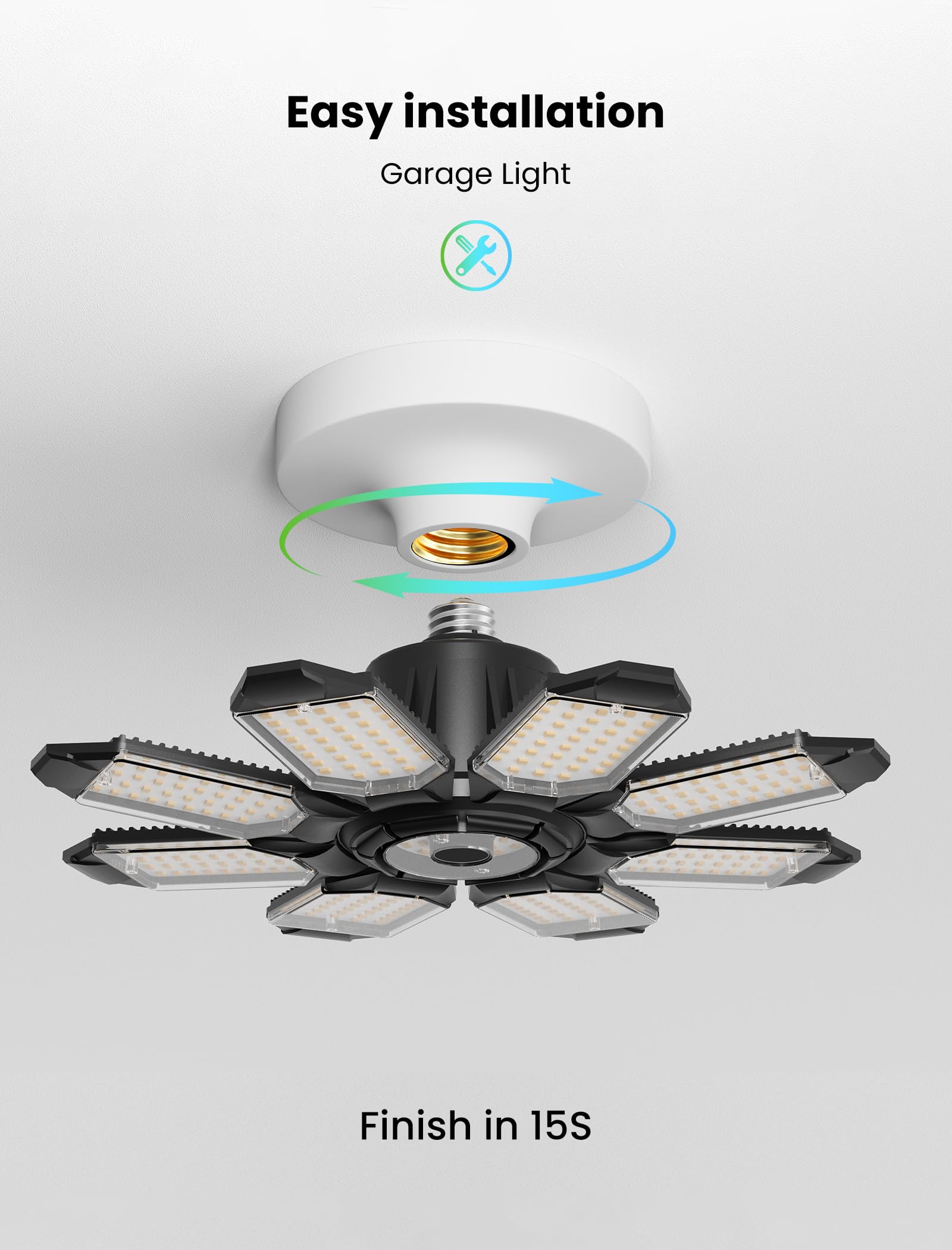 Craftersmark LED Garage Lights 250W - 6500K Garage Lights Ceiling LED, 25000LM Deformable LED Garage Lighting Fixture, Shop Lights for Garage, Basement, Barn, High Bay Light
