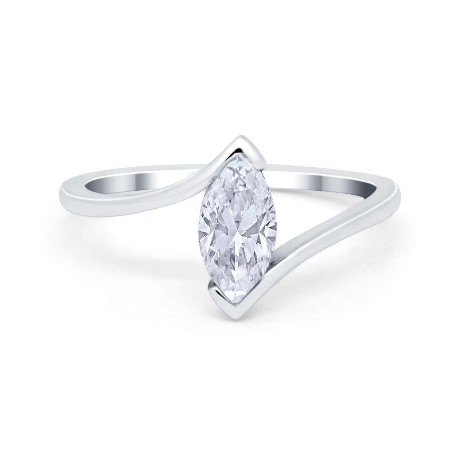 Blue Apple Co. Simulated Cubic Zirconia Size-5 Solitaire Marquise Swirl Wedding Engagement Ring Marquise Round CZ 925 Sterling Silver