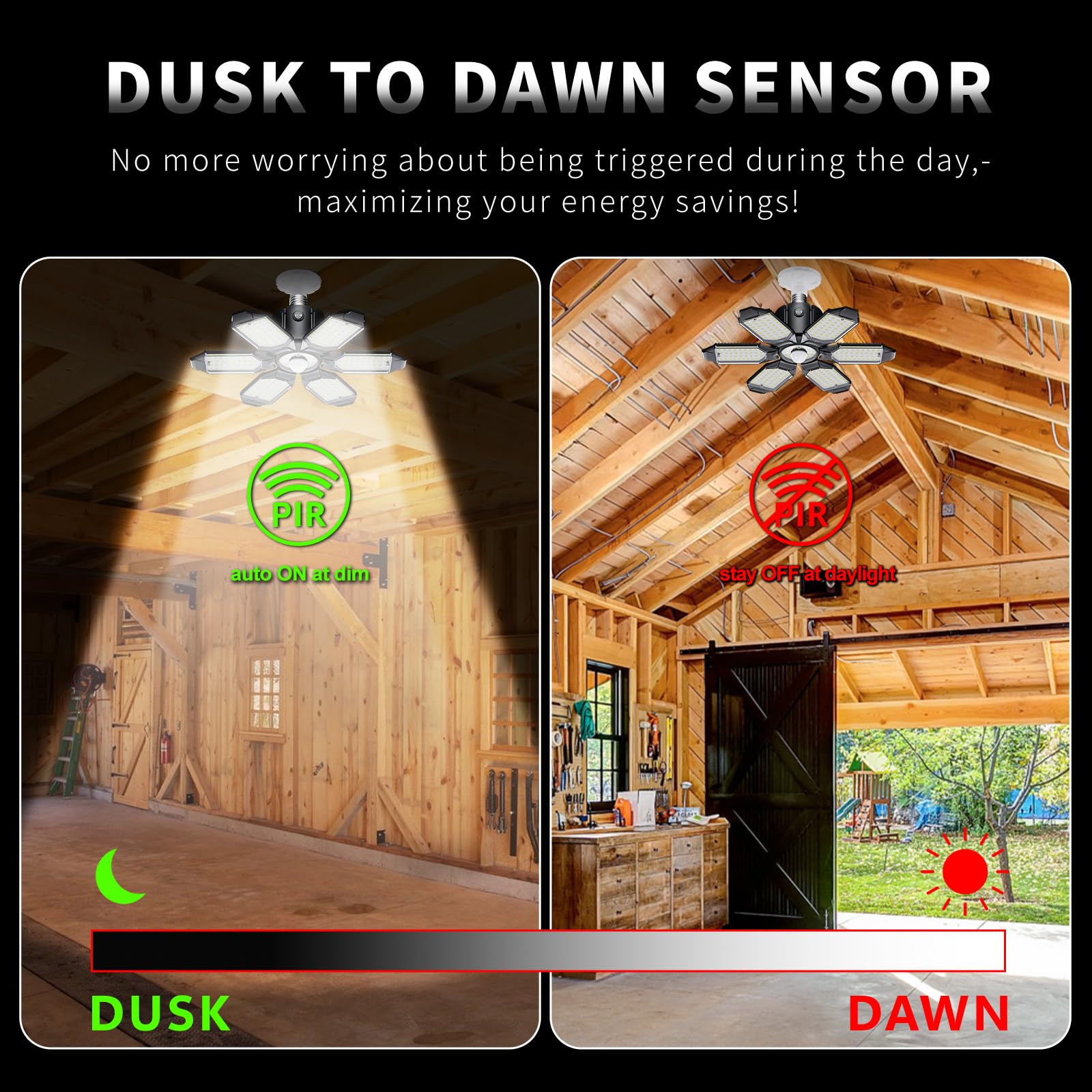 Craftersmark Motion Sensor Garage Light, 20000LM 200W Garage Lights Ceiling Led Motion Activated,Motion Light Indoor with Dusk to Dawn, E26/E27 Screw in Shop Light for Basement Barn Attic Warehouse