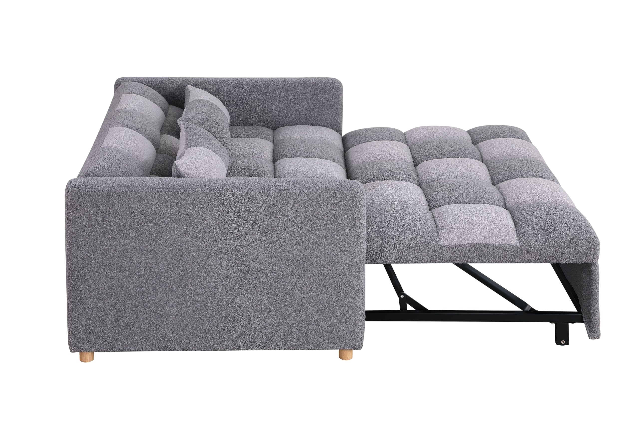 DULATIS Loveseat Sleeper Sofa - Convertible Sofa Bed,Teddy Velvet Pull-Out Bed with Adjustable Backrest,Multi-Functional Lounge Chair for Living Room,Small Space(Dark & Light Grey)