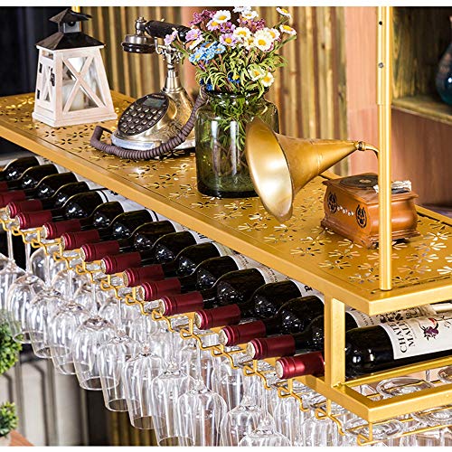 Double Layer Wine Rack Bar Wine Glass Rack Suspension Ceiling Wine Rack Restaurant Wine Bottle Rack J1019, PIBM, Gold, L120×W30cm