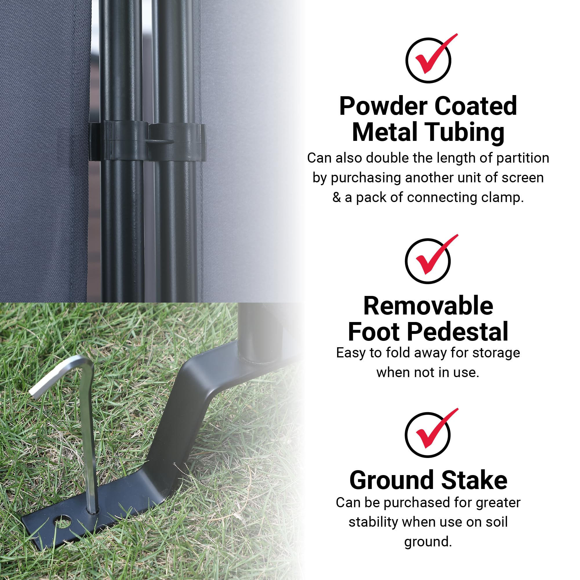 Proman Products - Galaxy II Section Divider, Water Repellent Fabric Room Divider with Black Powder Coated Metal Frame for Indoors or Outdoors, Small 50.25β Width (Grey)