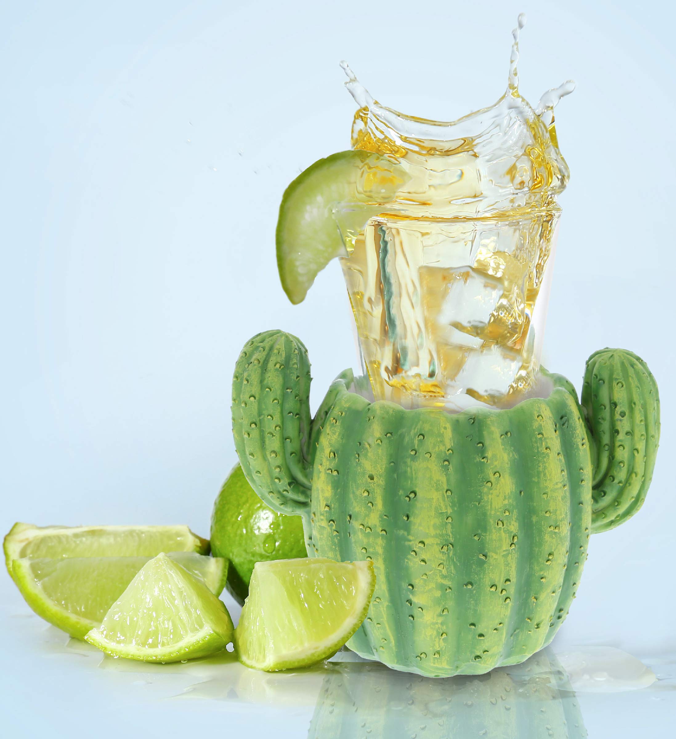 CoTa Global Green Cactus Plant Shaped Shot Glass Cool & Funny Whiskey Tequila & Alcohol Drinking Glass For Shots, Decor Shot Glasses 3.75" x 4" 1.5 Oz