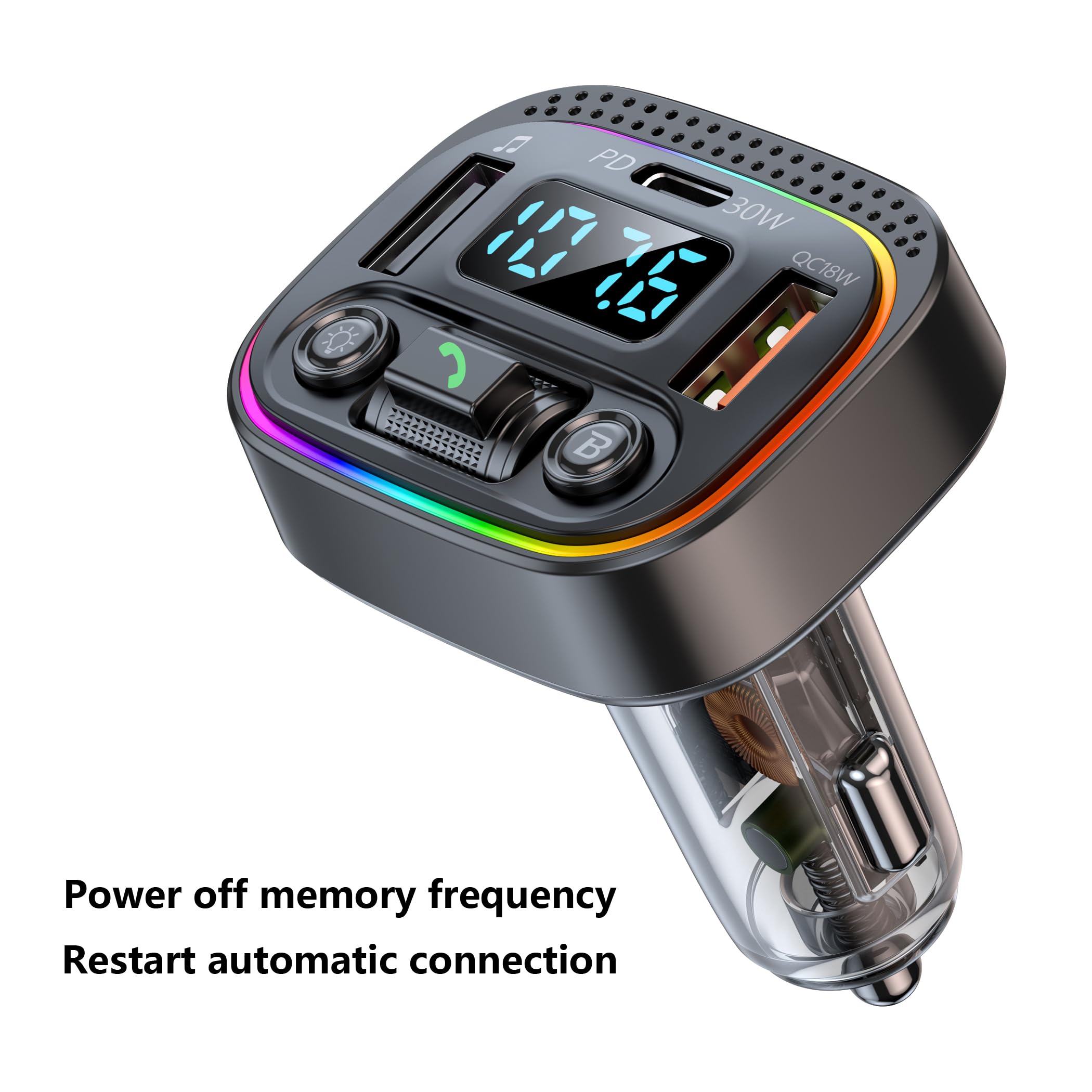 Bluetooth FM Transmitter for Car, Wireless Radio Adapter MP3 Player Stereo Music Hands Free Car Kit, USB C Car Charger for iPhone Samsung Cell Phone, PD 24W & 5V/2.4A, Support TF Card/U Disk (Black)