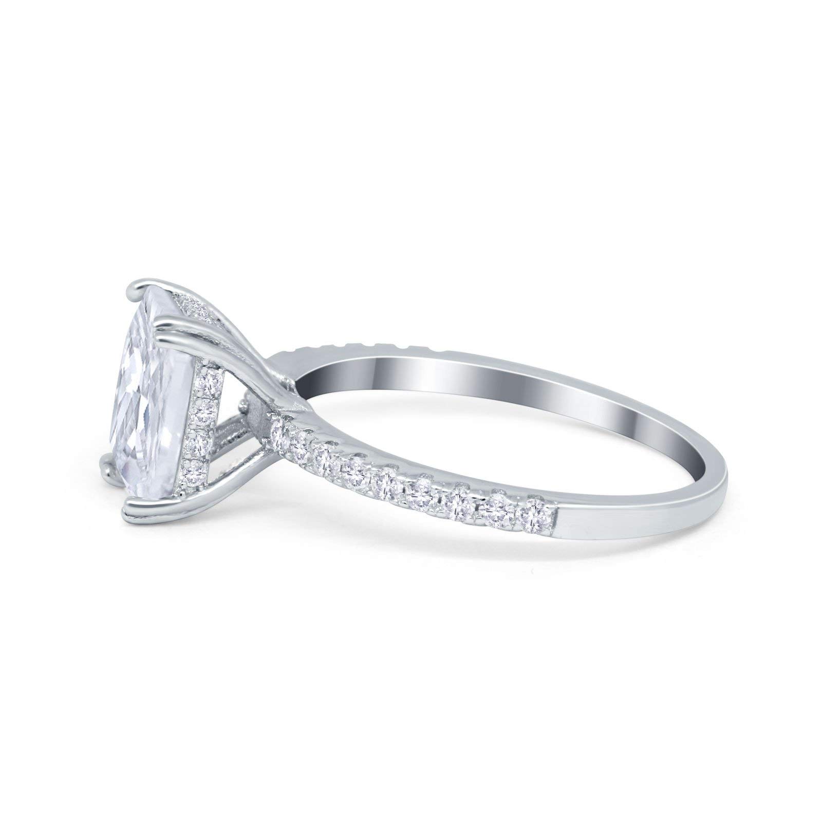 Blue Apple Co. Simulated Cubic Zirconia Size-5 Art Deco Radiant Cut Wedding Engagement Ring Round CZ 925 Sterling Silver