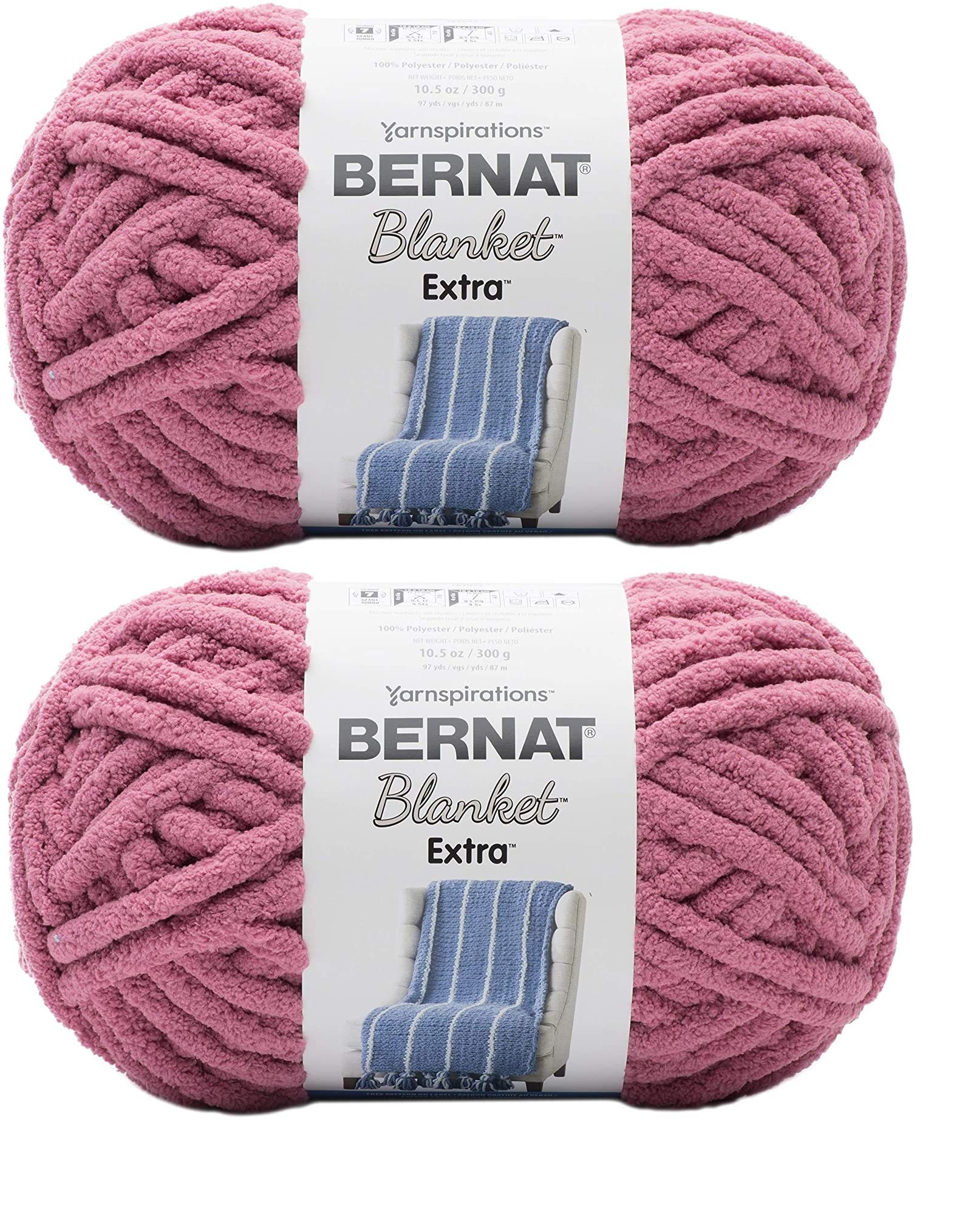 Bernat Yarn Blanket Extra Blanket Yarn, Jumbo Gauge #7, 2-Pack (Burnt Rose)