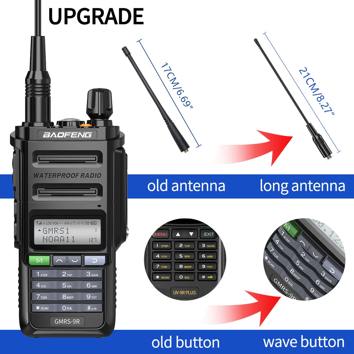 Baofeng GMRS-9R GMRS Radio Waterproof IP67 Two Way Radios Rechargeable Walkie Talkies Long Range NOAA Weather Alerts Scan With extra Battery,Programming Cable,Tactical Antenna,Speaker Mic,Tactical Bag