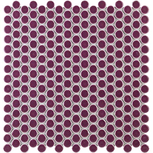Bliss Penny Round Summer Plum Ceramic Polished Mosaic Tile Sample