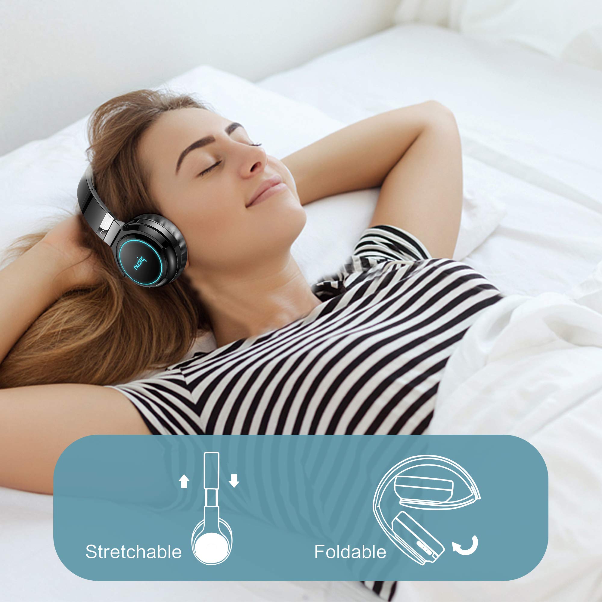 Bluetooth Headphone Wireless Over-Ear Headphone with Mic HiFi Stereo Headset Foldable Noise Cancelling Earphone Micro SD Comfortable Protein Earpads 80 H Playtime for Travel/Work(Black)