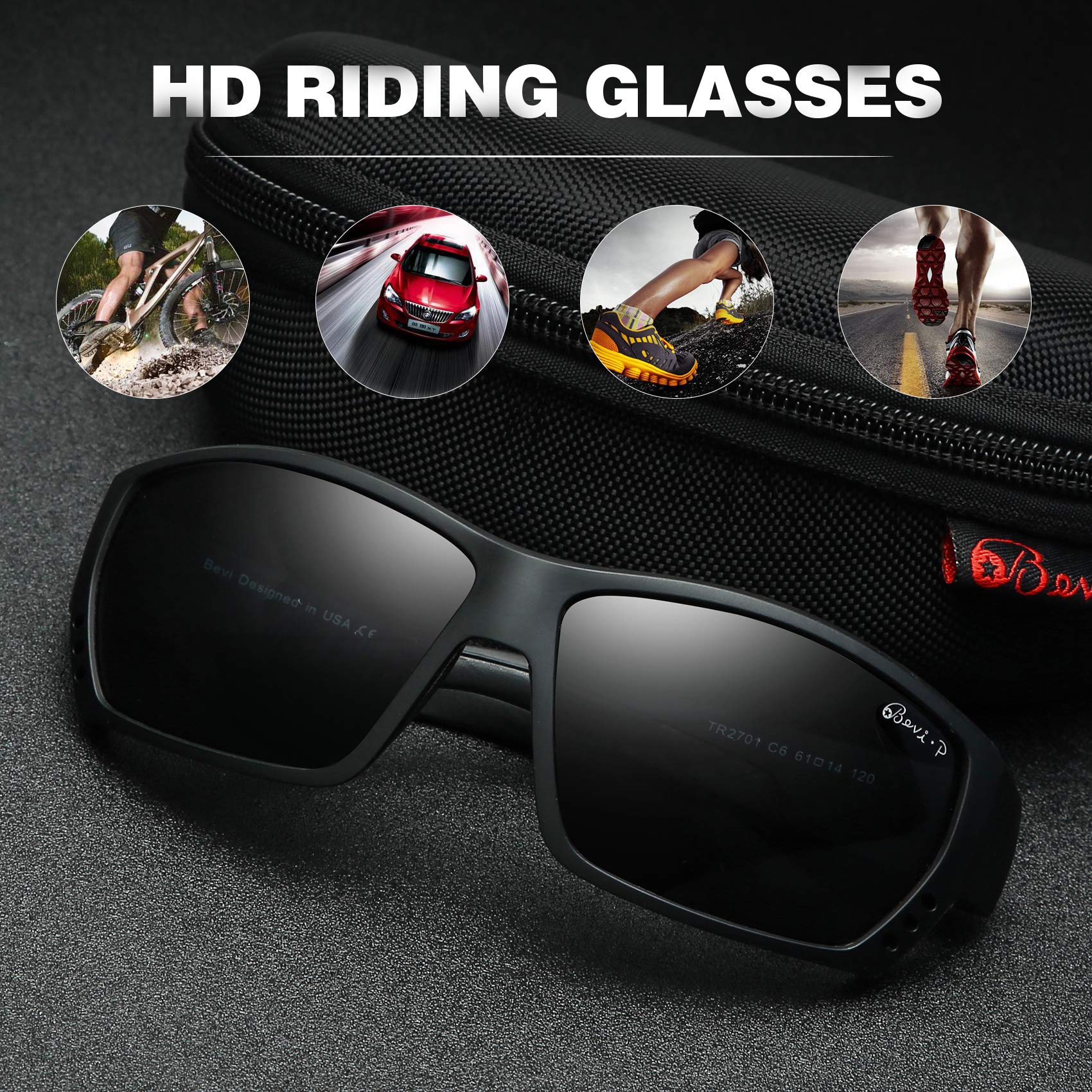Bevi Polarized Sports Sunglasses Ultralight TR90 Frame Glasses Flexible and Durable for Men Women Sun Glasses 2701C7