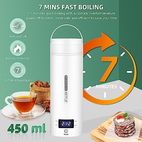 Travel Electric Kettle Portable Small Mini Tea Coffee Kettle Water Boiler, Water Heater with 4 Temperature Control,304 Stainless Steel with Auto Shut-Off & Boil Dry Protection, BPA-Free (White)