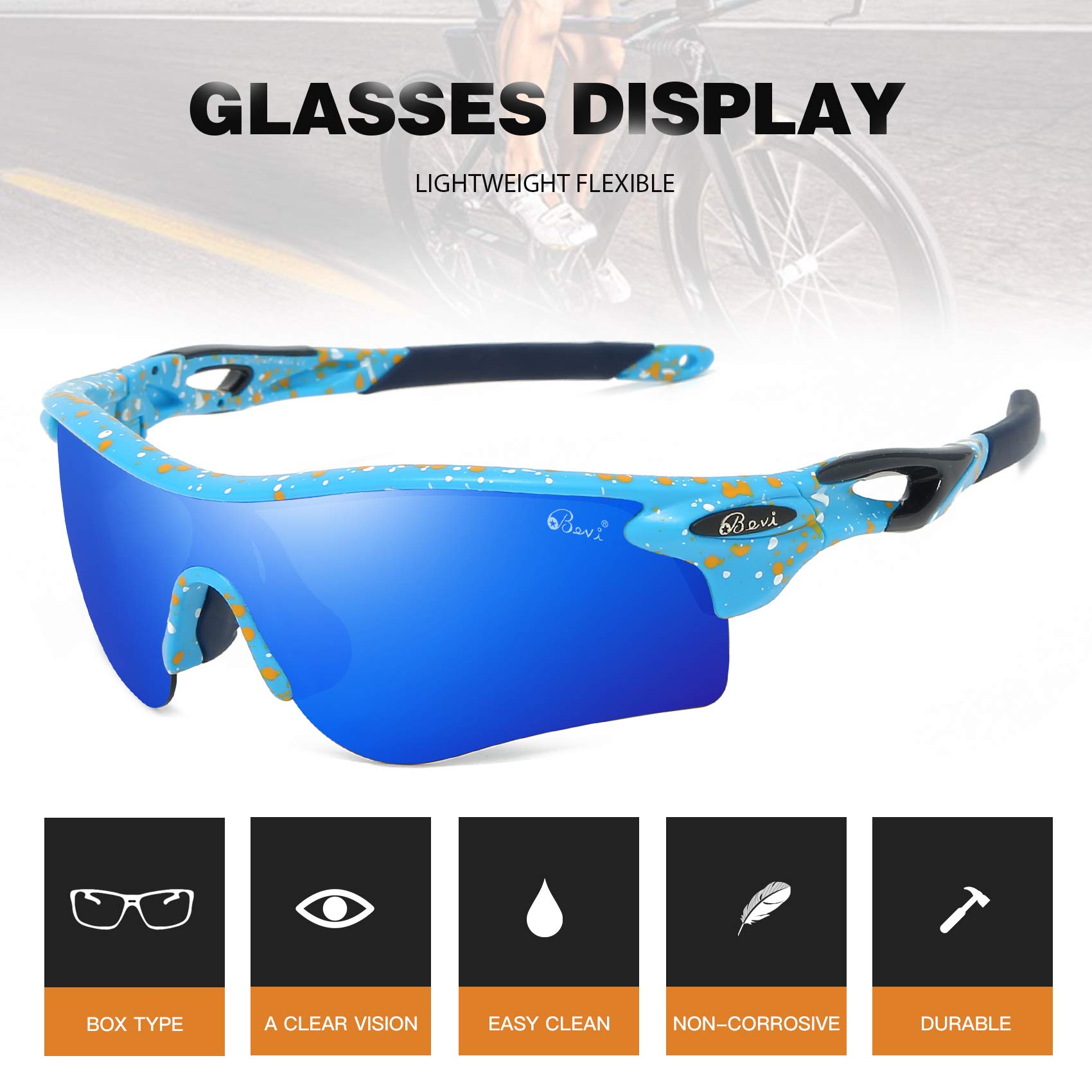 Bevi Polarized Sports Sunglasses for Men Women Baseball Running Cycling Golf Tr90 Durable and Ultralight Frame 2735C6