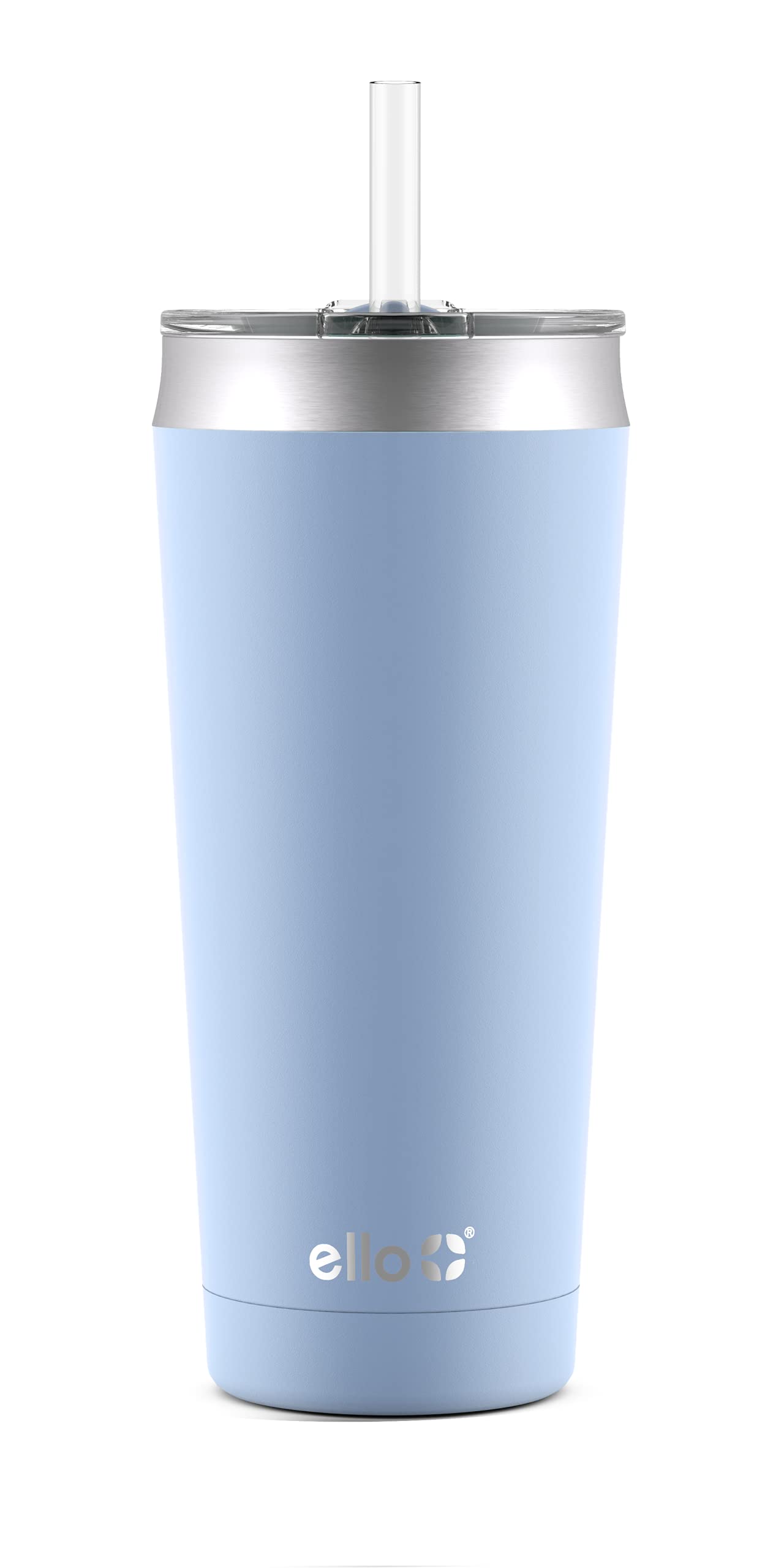 Ello Beacon Vacuum Insulated Stainless Steel Tumbler with Splash Resistant Slider Lid and Optional Straw, BPA Free, Halogen Blue, 24oz