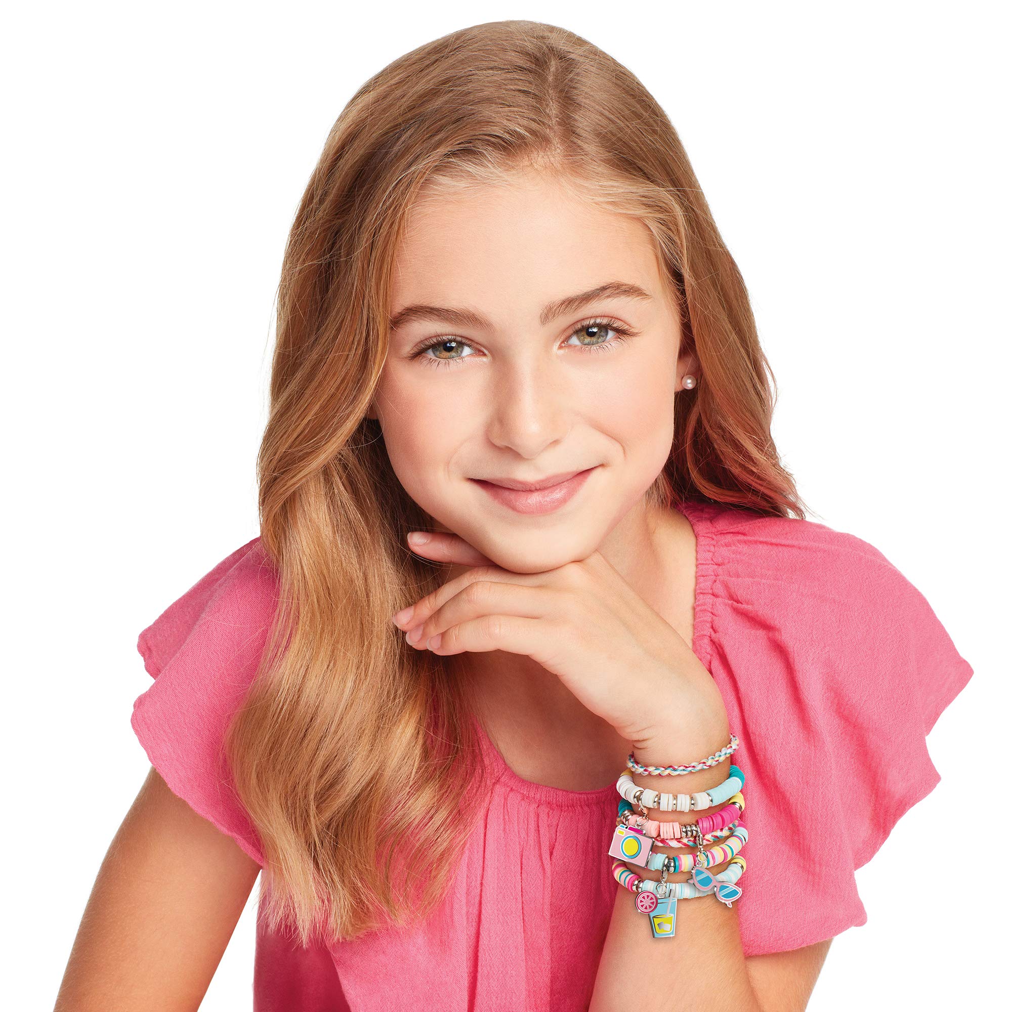 Make It Real - Summer Vibes Heishi Bead Bracelets - DIY Charm Bracelet Making Kit with Case - Friendship Bracelet Kit with Beads, Charms & Thread - Arts & Crafts Bead Kit for Girls - Makes 5 Bracelets