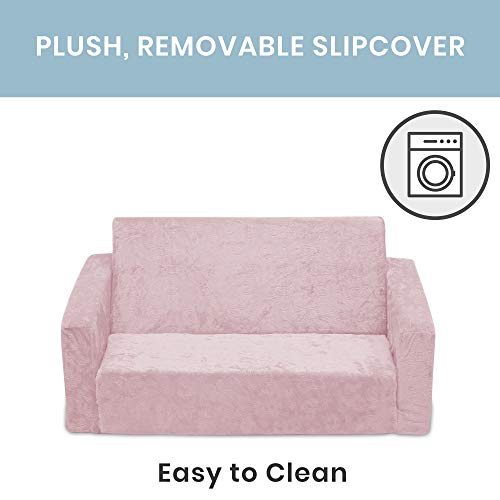 Delta Children Serta Perfect Sleeper Extra Wide Convertible Sofa to Lounger, Comfy 2-in-1 Flip Open Couch/Sleeper for Kids, Pink