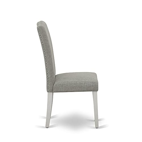 East West Furniture X027EN206-9 9-Piece Dinette Set - a Beautiful Modern Dining Table - 8 Lovely Parson Dining Chairs Nail Heads and High Back (Linen White Finish)