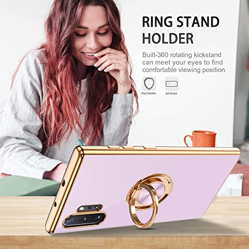 DUEDUE for Samsung Galaxy Note 10 Plus Case with Ring Holder Kickstand 360 Degree Rotation Magnetic Car Finger Slim Cover Shockproof Protective Phone Case for Samsung Note 10 Plus, Light Purple
