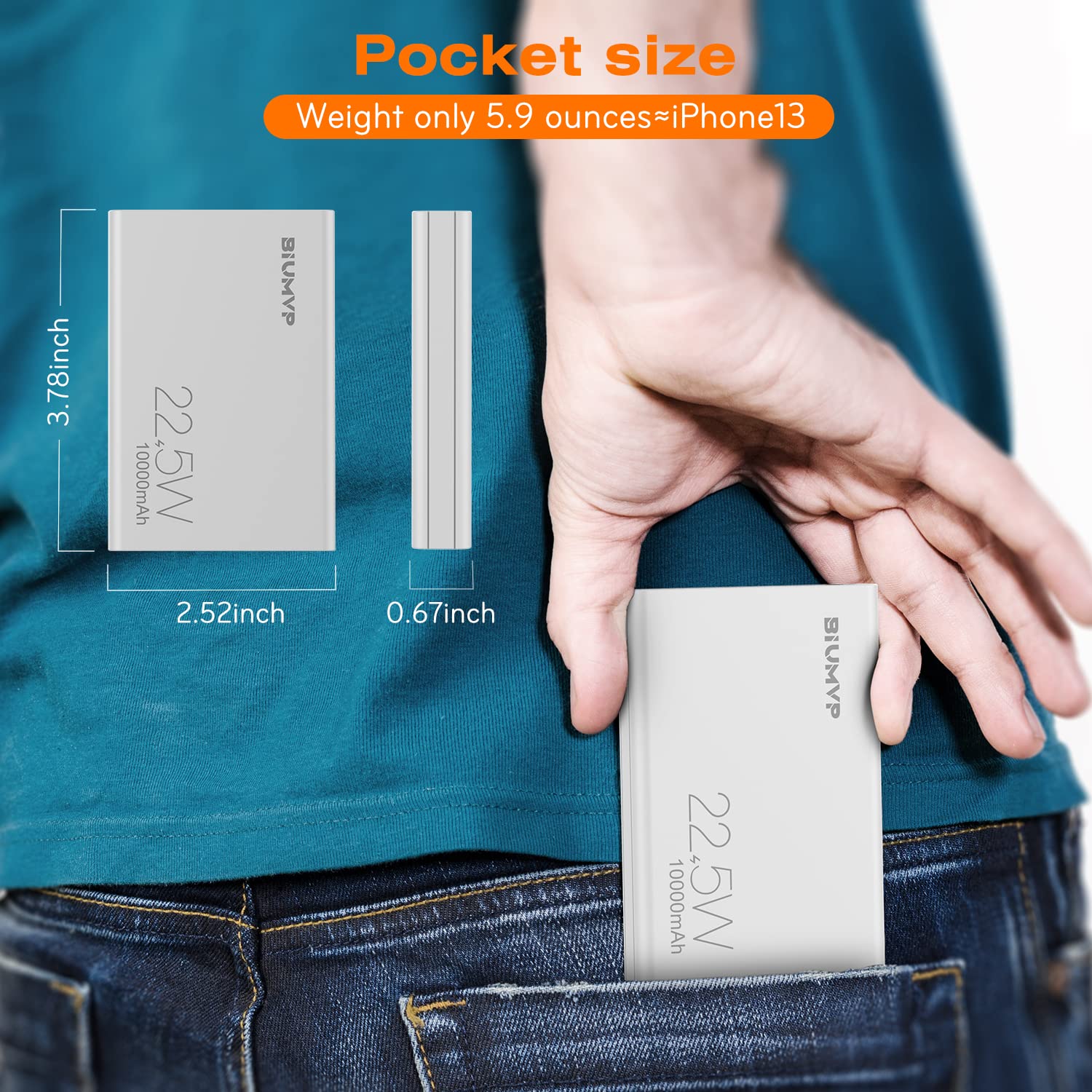BIUMVP Heated Vest Battery Pack,5V 2A 10000mAh Power Bank for Heated Jacket,PD 22.5W Fast Charging Portable Charger,LCD Dispaly Phone Charger for iPhone,Android ect.