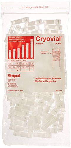 Simport Cryovial T310-2A Polypropylene Vial with Silicone Washer Seal and External Threads, Self Standing, 2ml Volume (Case of 1000)