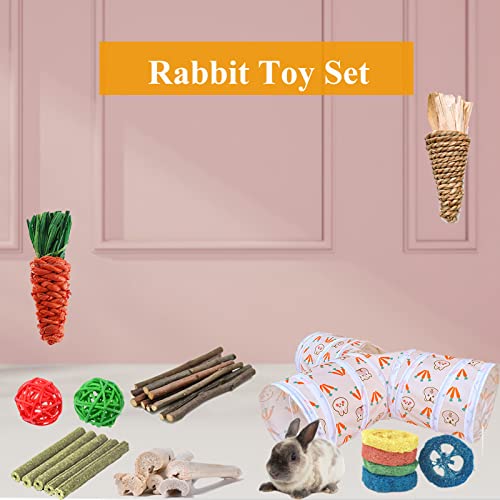 HERCOCCI Bunny Tunnels & Tubes, Collapsible 3 Way Rabbit Hideout Tunnel with Chew Toys for Rabbit Bunny Guinea Pig Ferret Kitten