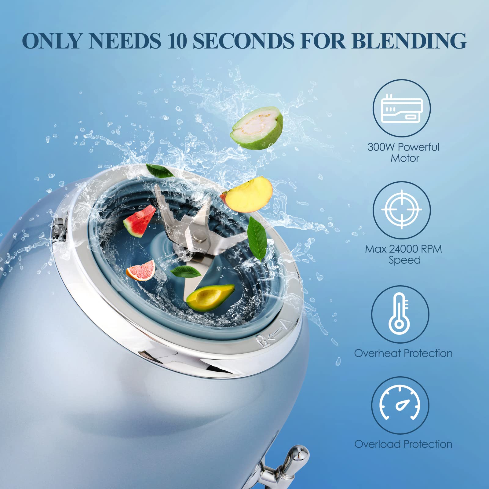 Smoothie Blender with 6 Sharp Blades, Personal Mini Blender for Shakes and Smoothies with 3 Adjustable Speeds, Blender for Kitchen with blending and grinding, BPA-free 2 Travel Cup