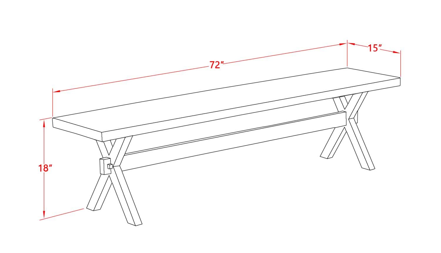 East West Furniture XB076 X-Style Mid Century Modern Dining Bench with Solid Wood Seat, 60x15x18 Inch, Multi-Color