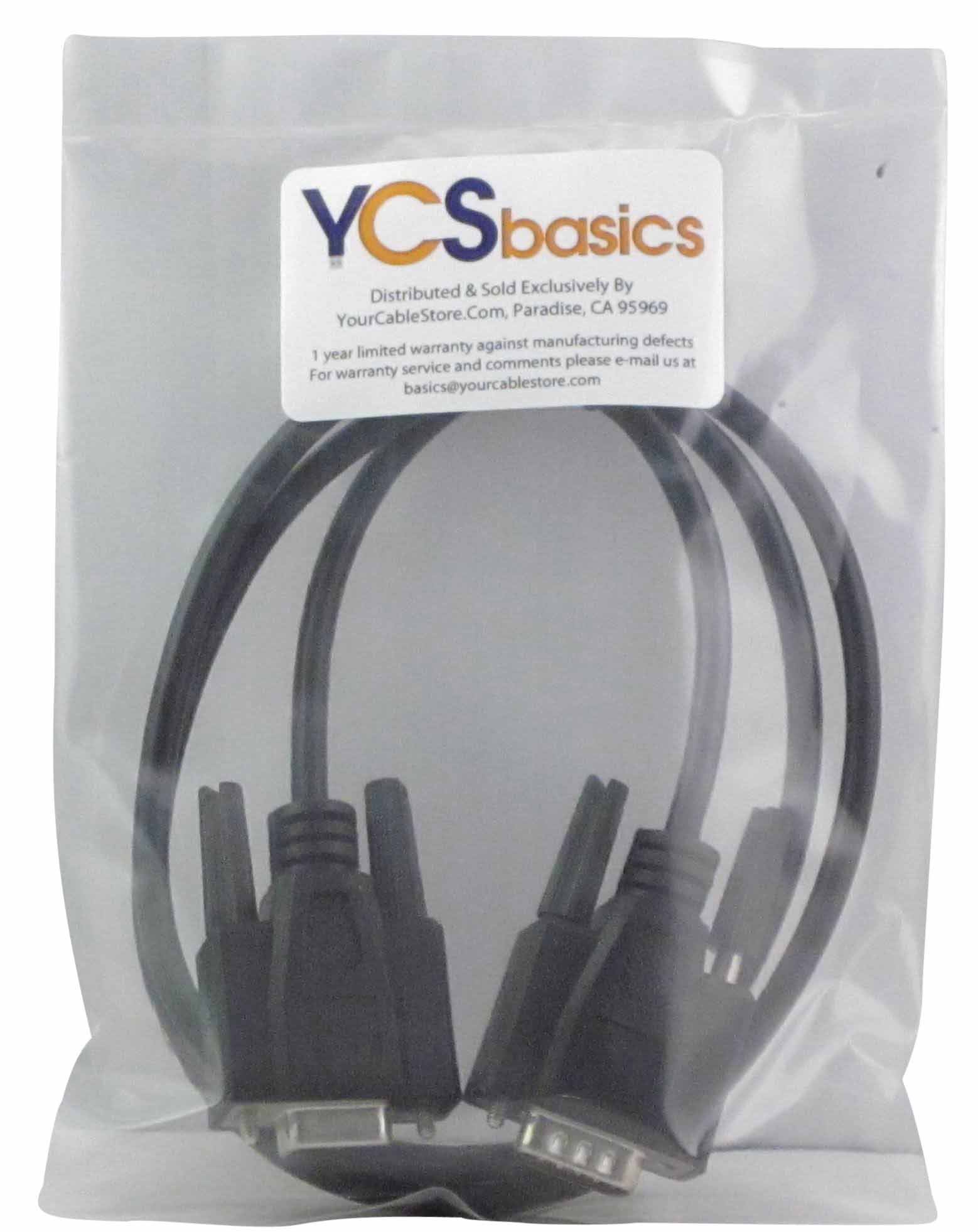 YCS basics Black 3 Foot DB9 9 Pin Serial / RS232 Male/Female Extension Cable