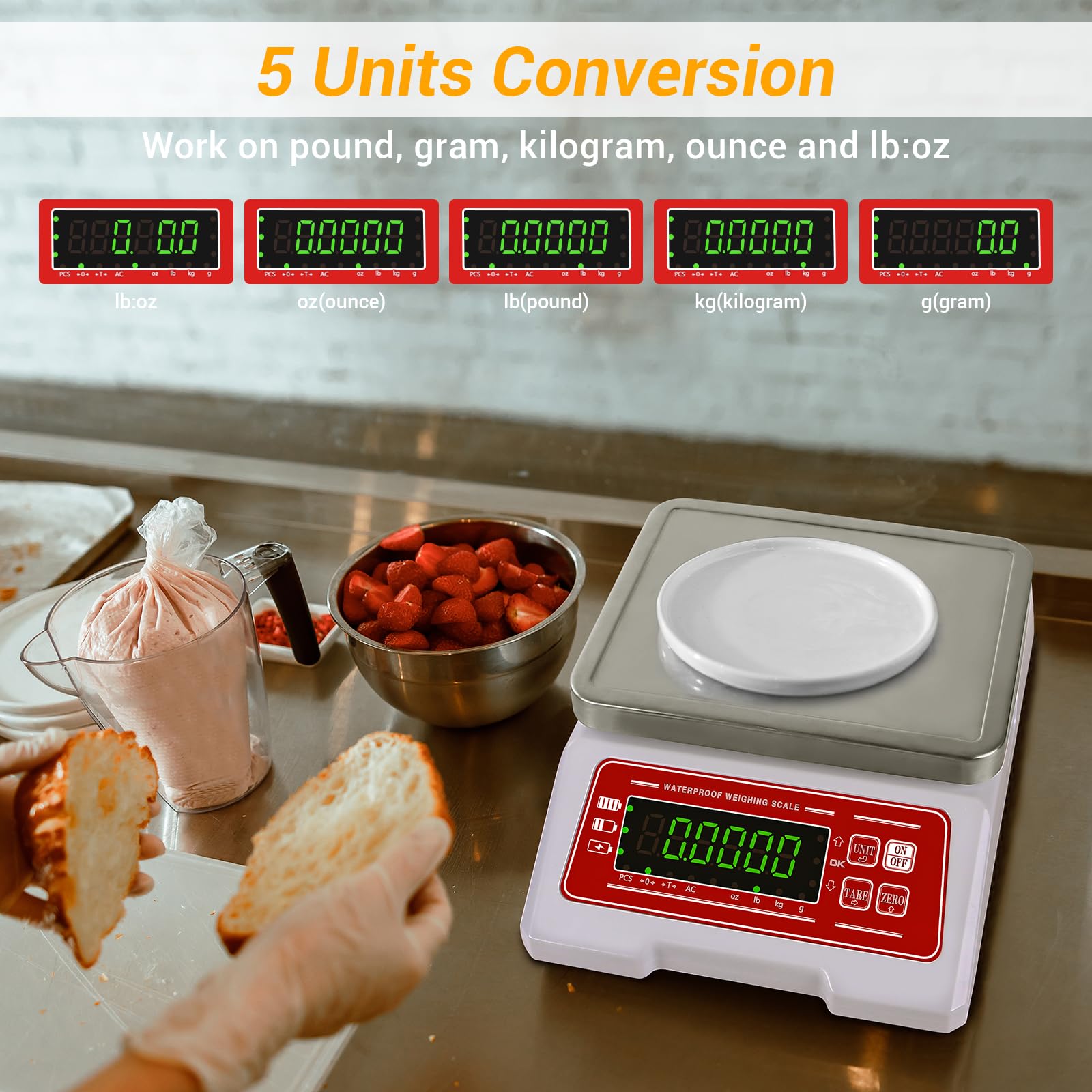 Bromech Washdown Scale IP68 Weighs g, oz, lb, kg and lb:oz with Counting Function - 33lb Capacity, 0.001lb Increment, Ideal for Wet Products, Portion Control, Commercial - Stainless Steel Platform