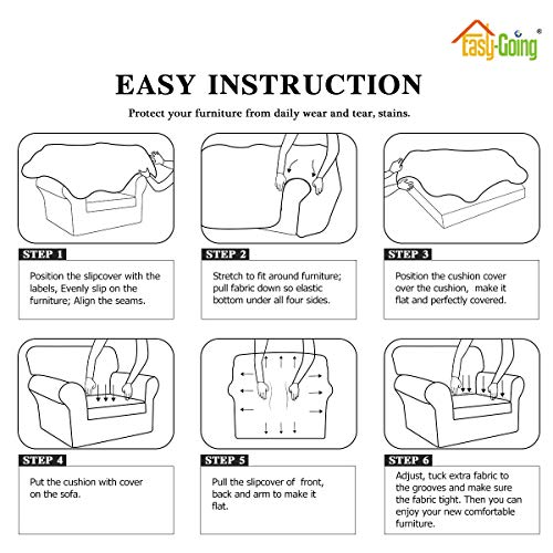 Easy-Going 2 Pieces Microfiber Stretch Sofa Slipcover – Spandex Soft Fitted Sofa Couch Cover, Washable Furniture Protector with Elastic Bottom Kids, Pet (Loveseat, Dark Gray