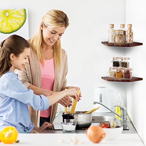 Demigo Corner Shelf Wall Mount, Set of 2 Solid Acacia Wood Floating Corner Shelf, Smooth - Durable - Attractive Corner Shelves for Bedroom Living Room Bathroom Kitchen